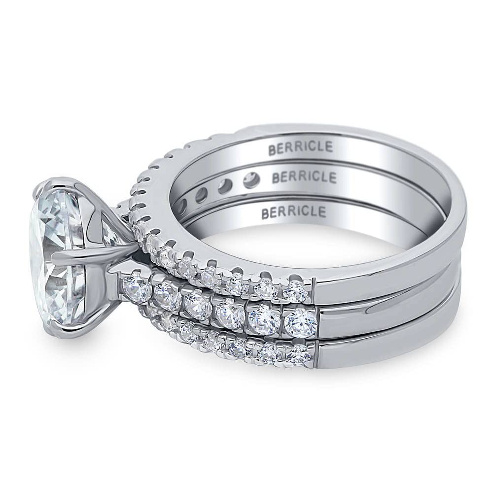 BERRICLE Sterling Silver Solitaire Wedding Engagement Rings 3.8 Carat Round Cubic Zirconia CZ Ring Set for Women, Rhodium Plated Size 7.5