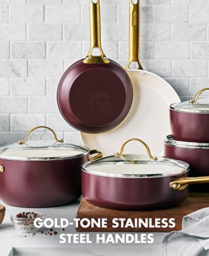 GreenPan Reserve Hard Anodized Healthy Ceramic Nonstick 8" and 11" Frying Pan Skillet Set, Gold Handle, PFAS-Free, Dishwasher Safe, Oven Safe, Merlot Red