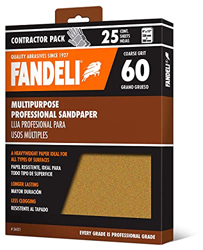 Fandeli | Multi-Purpose Sandpaper | 60 Grit | 25 Sheets of 9'' x 11'' | Metal and Wood Sandpaper | Wall Sandpaper | Hand Sanding | Orbital Sanders