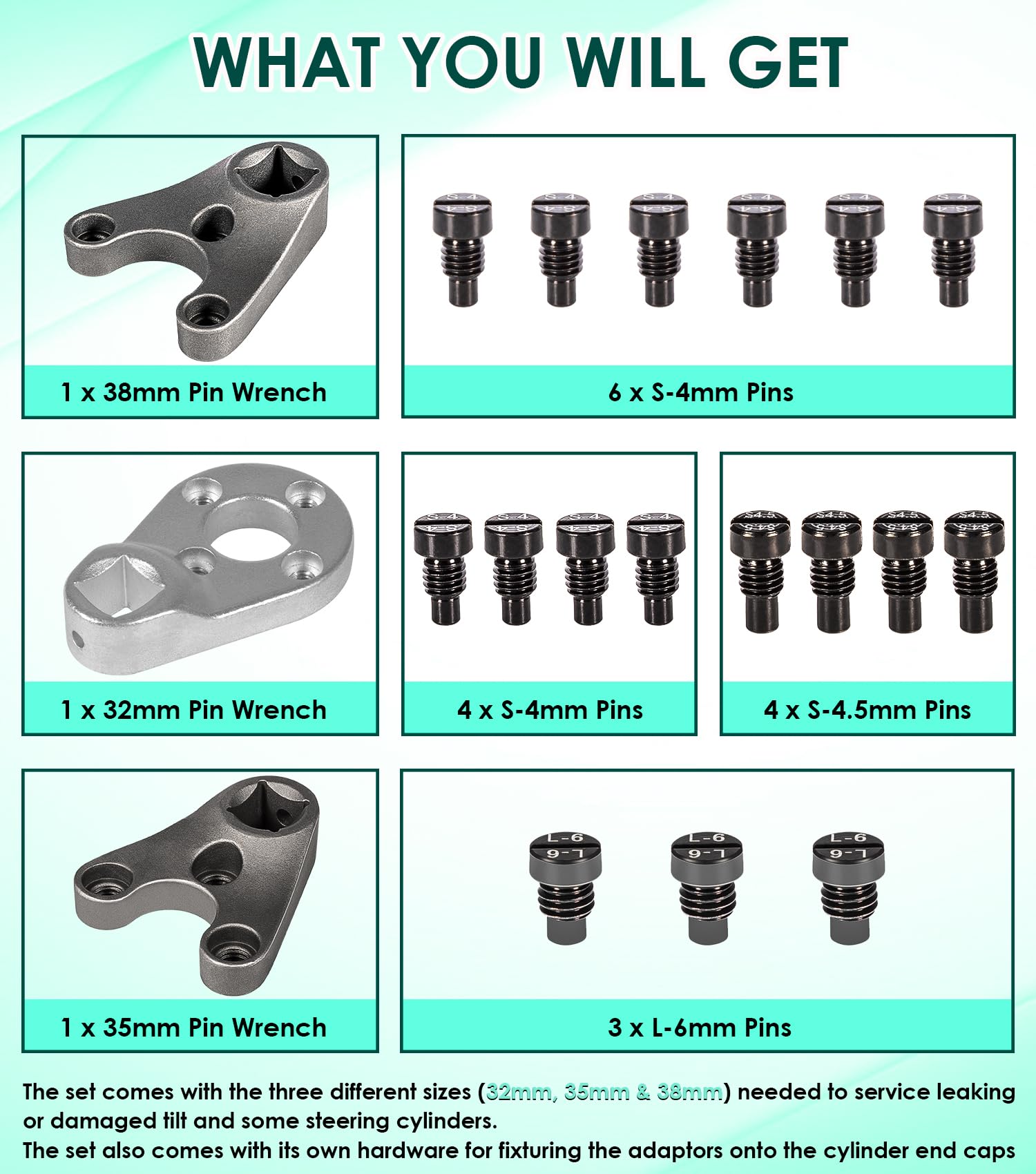 Trim Tilt Pin Wrench Set MT0004 & MT0006 & MT0009 Remove Trim/Tilt Caps on Hydraulic Cylinders for Yamaha Suzuki Johnson Evinrude Honda Outboards