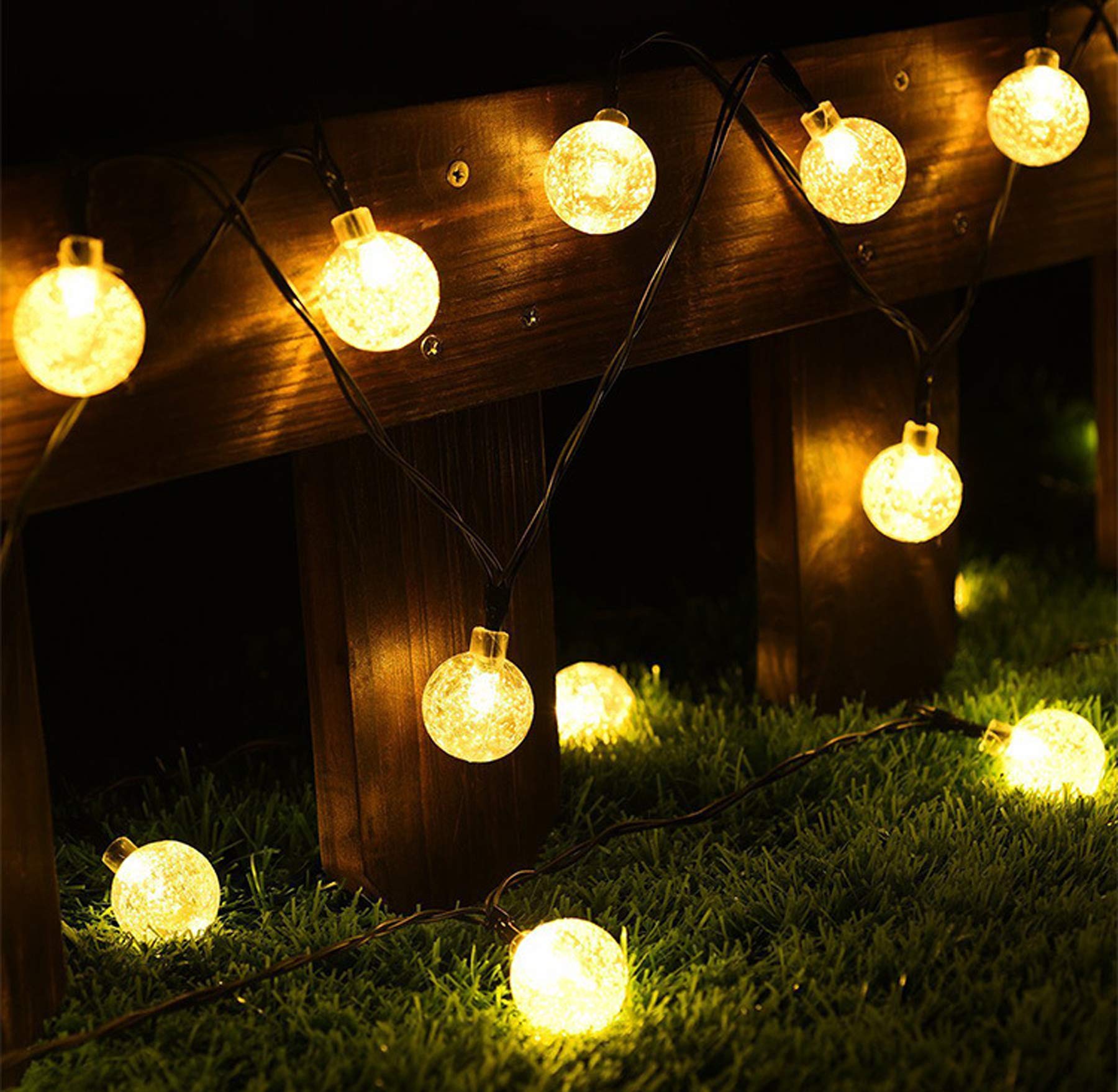 SNOMYRS Solar String Lights Outdoor 50Led 22.9Ft Patio Lights, Waterproof Solar Crystal Decor Ball Light with 8 Lighting Modes for Garden Patio Home Porch Wedding Party Decor (Warm White