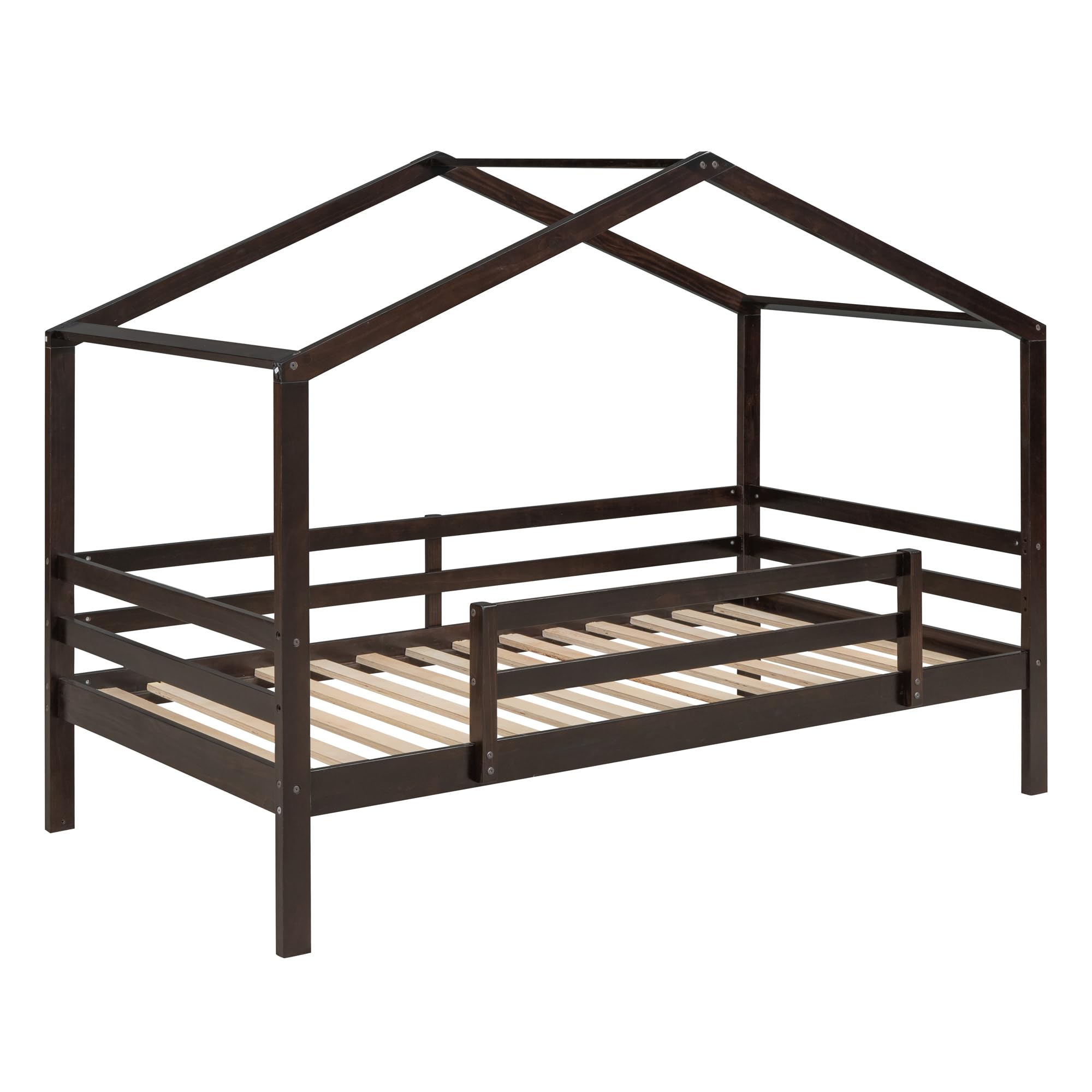 Harper & Bright Designs House Bunk Bed with Slide, Solid Wood Kids Bunk Beds Twin Over Twin with High Guardrail, Able to Split, Kids Loft Bunk Bed for Girls Boys, Easy Assembly,Espresso