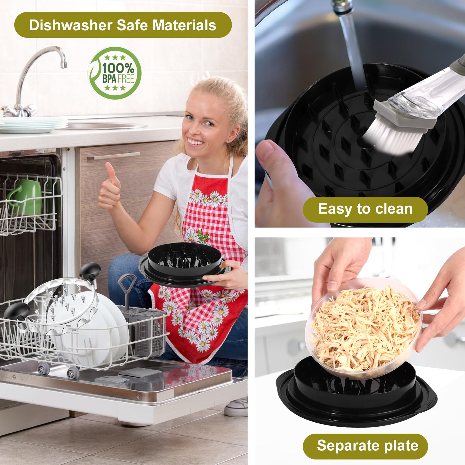 Chicken Shredder – Separate Plate, Automatic Soap Dispenser Cleaning Brush, Anti-Slip – Large 9.8” Chicken Breast Meat Shredder, Chicken Shredder Tool Twist, Dishwasher Safe, BPA Free