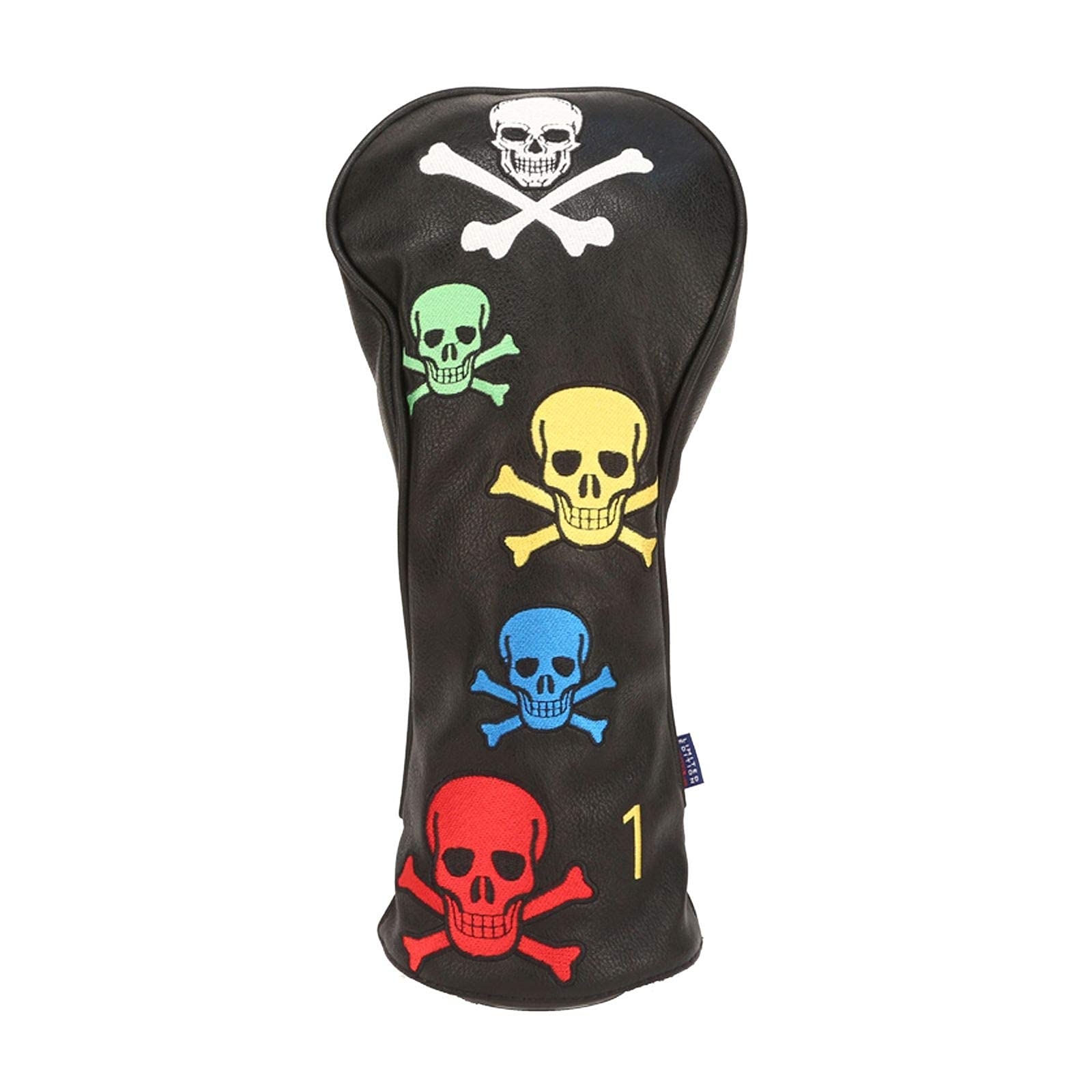 CMC Design Custom Color Skull Embroidered Golf Driver Head Cover - Glove Soft Lining - Design Elements Include Applique and Embossing - Great Fit on Any Club as Golf Head Covers, Wood Driver Cover