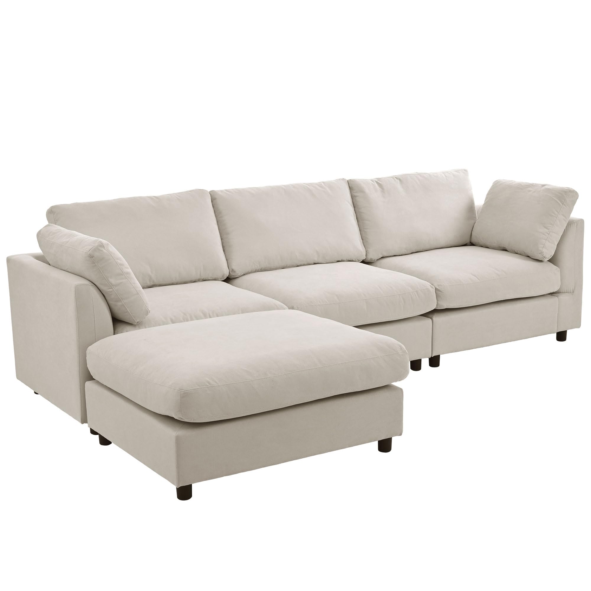 GNIXUU 113" Oversized L Shaped Sectional Sofa Couch, Modern Cloud Sectional Couch Set with Ottoman, Comfy Upholstered Modular Sofa Sleeper for Living Room, Apartment(Beige)