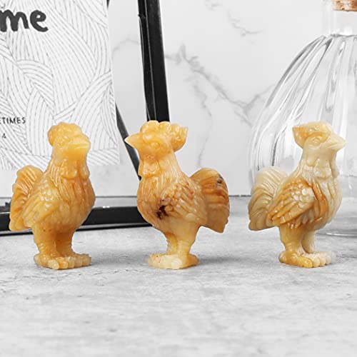 SMQ 2.0" Yellow Jade Crystal Rooster Statue Kitchen Decor Crystals and Healing Stones Hand-Carved Gemstone Animal Carving Collectibles for Home Office Garden(Gift Box)