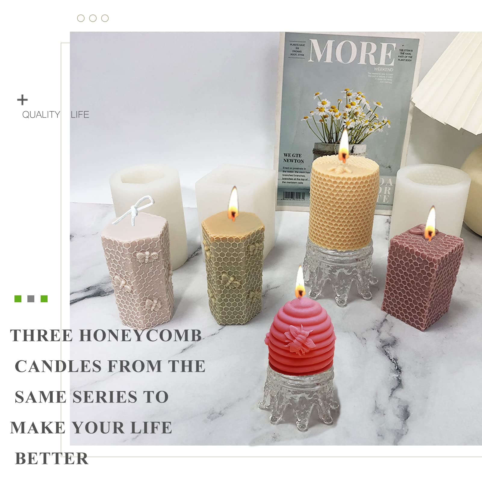 Candle Molds,4PC Pillar Candle Molds for Candle Making Resin Molds Silicone 3D Candle Moulds Bee Honeycomb Candle Making Kits for Soap Cake Mousse Ice Cream Clay DIY Artcraft Gift(Size : C)