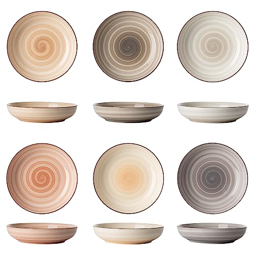Sweese Pasta Bowls, 30 Ounce Salad Bowls, Neutral Serving Bowls, Pasta Bowls Set of 6, 8.3 Inch Porcelain Plate Bowls