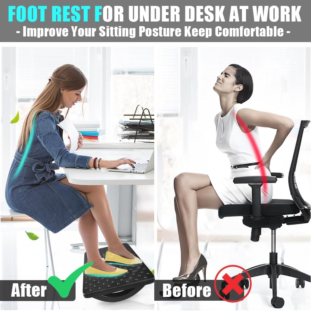 CEECOLES Foot Rest Under Desk at Work with Rocking Design, Ergonomic Foot Stool with Massage Rollers for Pain Relief, Shake Design Footrest with Massage Surface Leg Rest Pain Relief for Office Desk