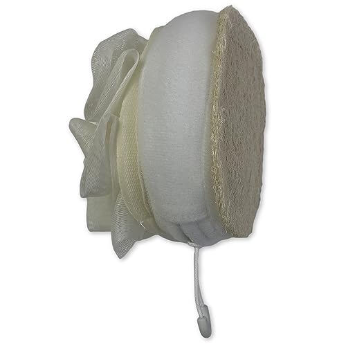 Massgiik Burger Brush Dual Sided Exfoliating Loofah Sponge Brush, 3.5" x 4.72" Natural Luffa & Mesh Pouf, Detachable Loofa Sponge Scrubber Body Glove for Men Women, Perfect for Bath Spa and Shower