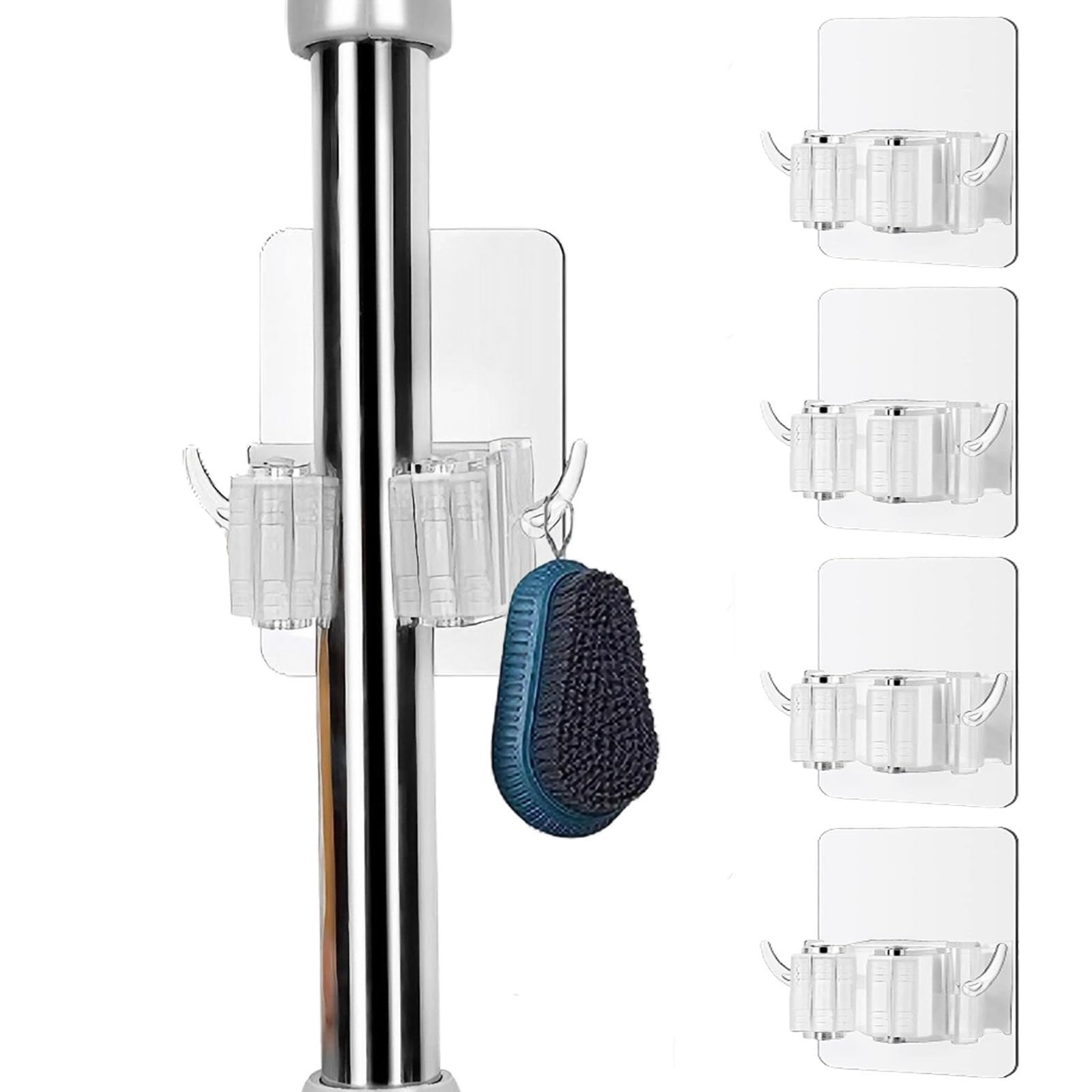 FRILAIF Acrylic Broom Holder Wall Mount, 4 Pack, Self-Adhesive, Non-Slip Design, Easy to Install, Multi-Purpose Storage