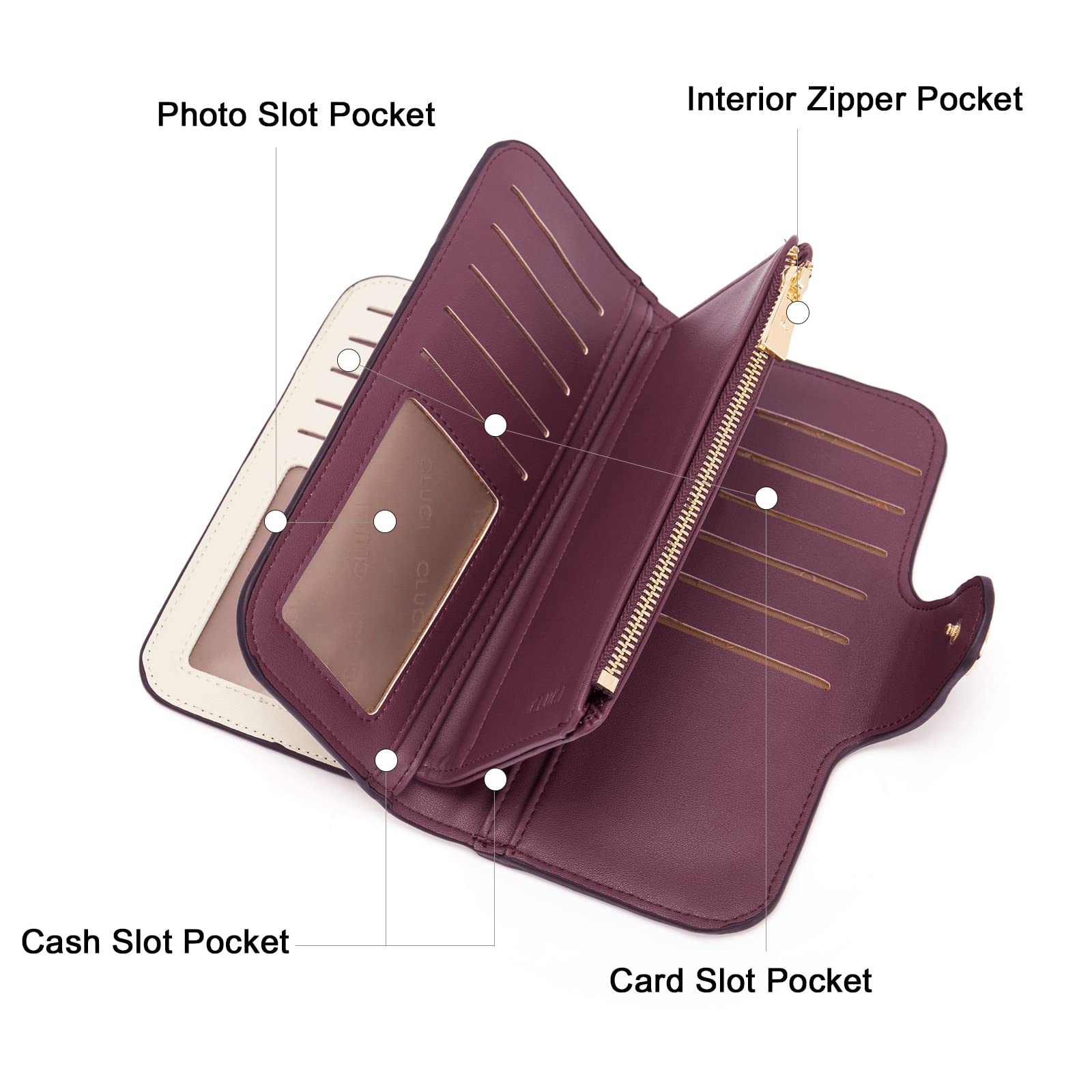 CLUCI Women Wallet Leather Purses Bifold Multi Card Organizer Ladies Clutch Plain Reddish