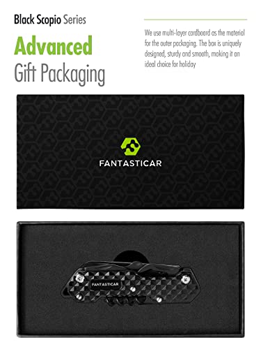 FantastiCAR 15 in 1 Multi-Tool, EDC Folding Pocket Knife with Premium Gift Box for Camping, Fishing, Hunting, Survival, Outdoor (Black)