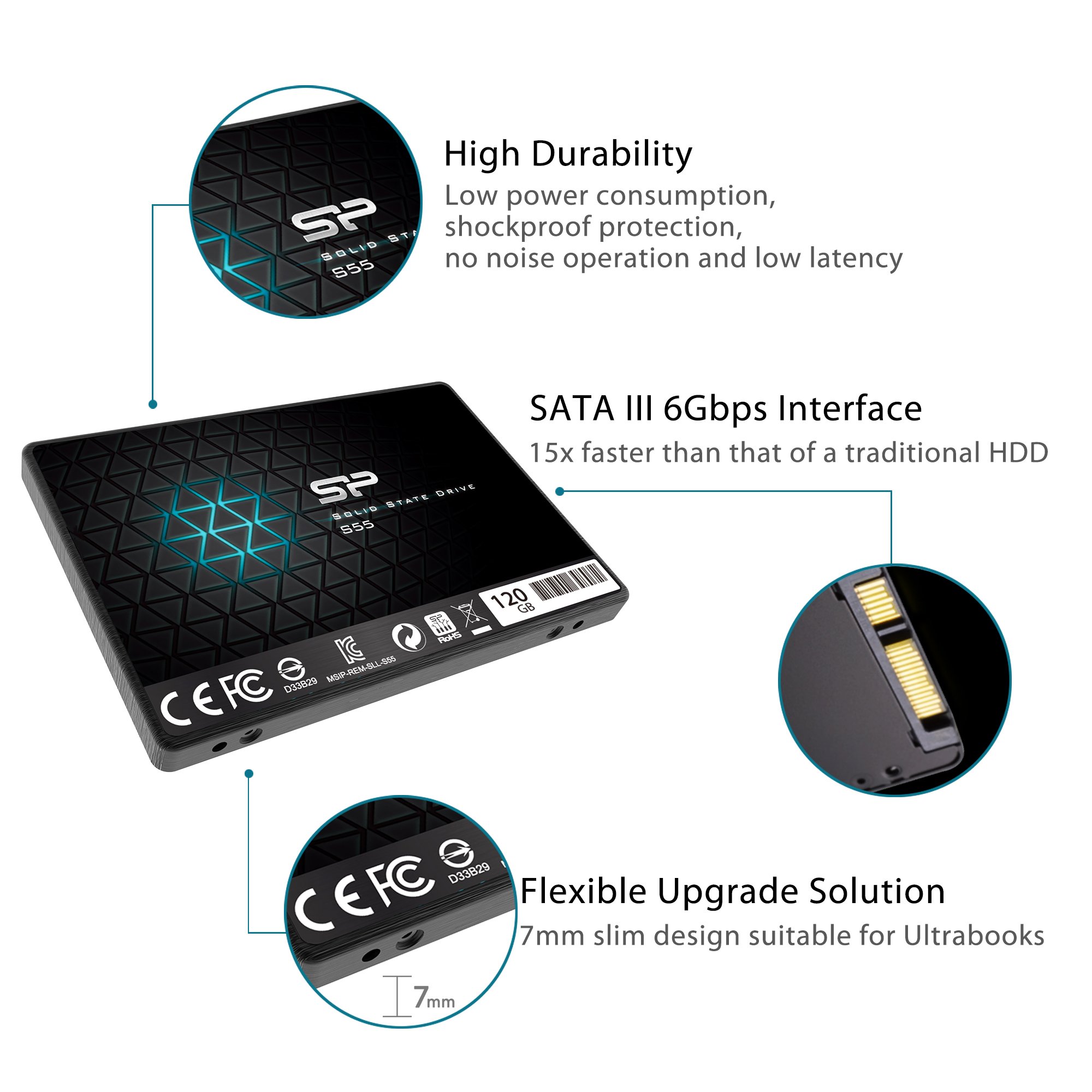 Silicon Power S55 120GB 2.5" 7mm SATA III Internal Solid State Drive SP120GBSS3S55S25
