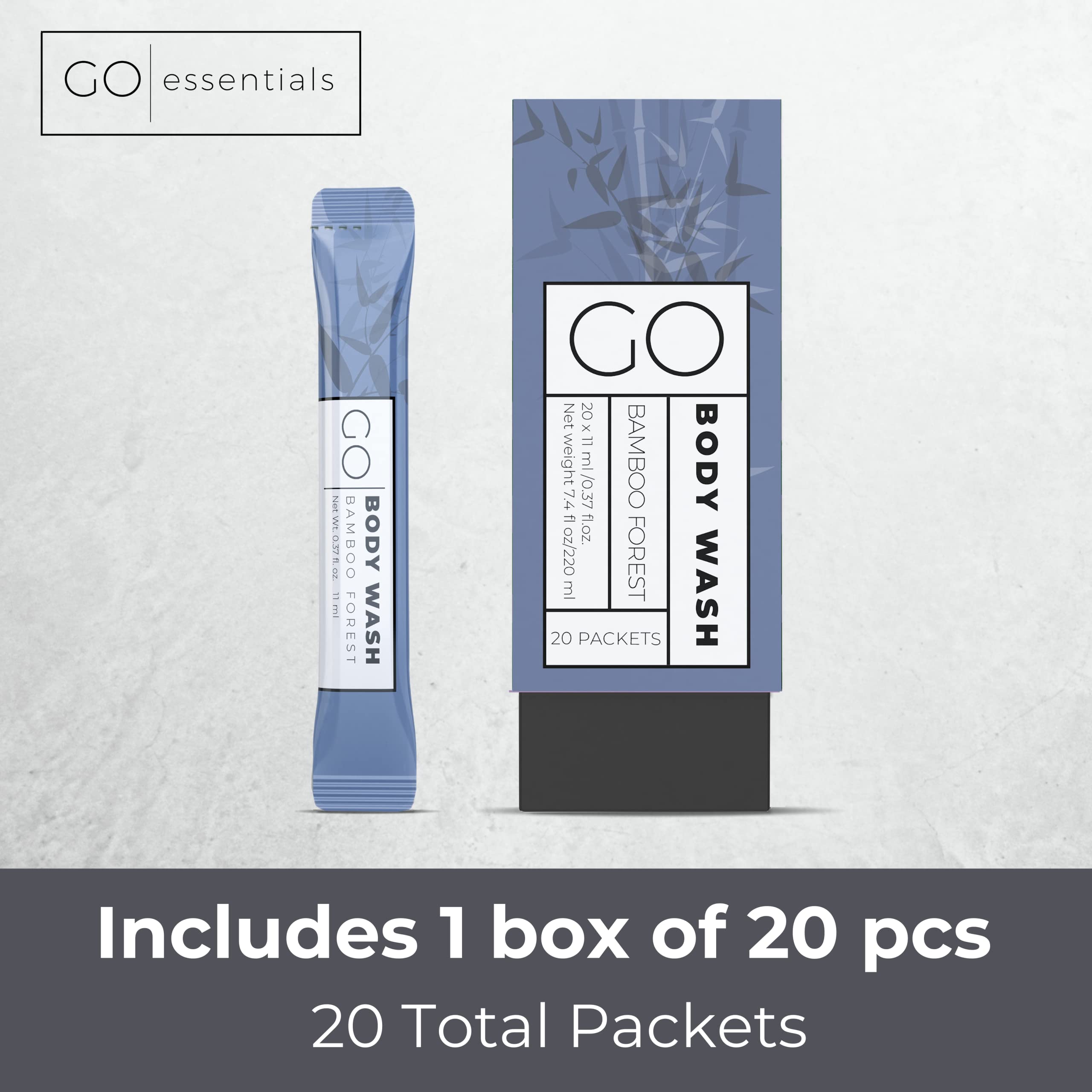 Go Essentials Travel Size Body Wash Packets โ Single Use amenity for Women & Men. TSA Travel Size Toiletries