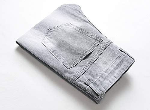LZLER Mens Ripped Jeans,Distressed Destroyed Slim Fit Straight Leg Denim Pant with Holes(Light Grey 870,36)