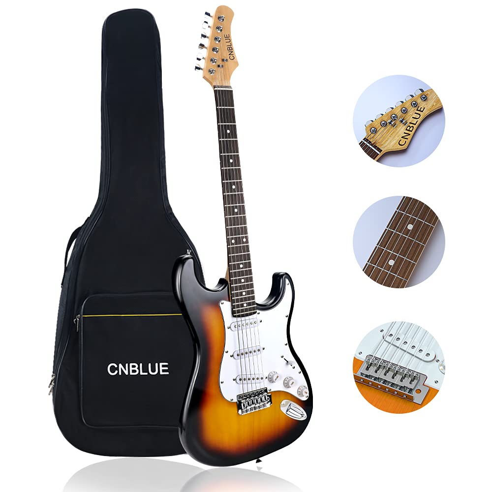 CNBLUE 39 Inch Electric Guitar, 4/4 Full Size Beginners Electric Guitar, Three Pickups & Three Tone Control with Soft Case Gig Bag (Sunburst)