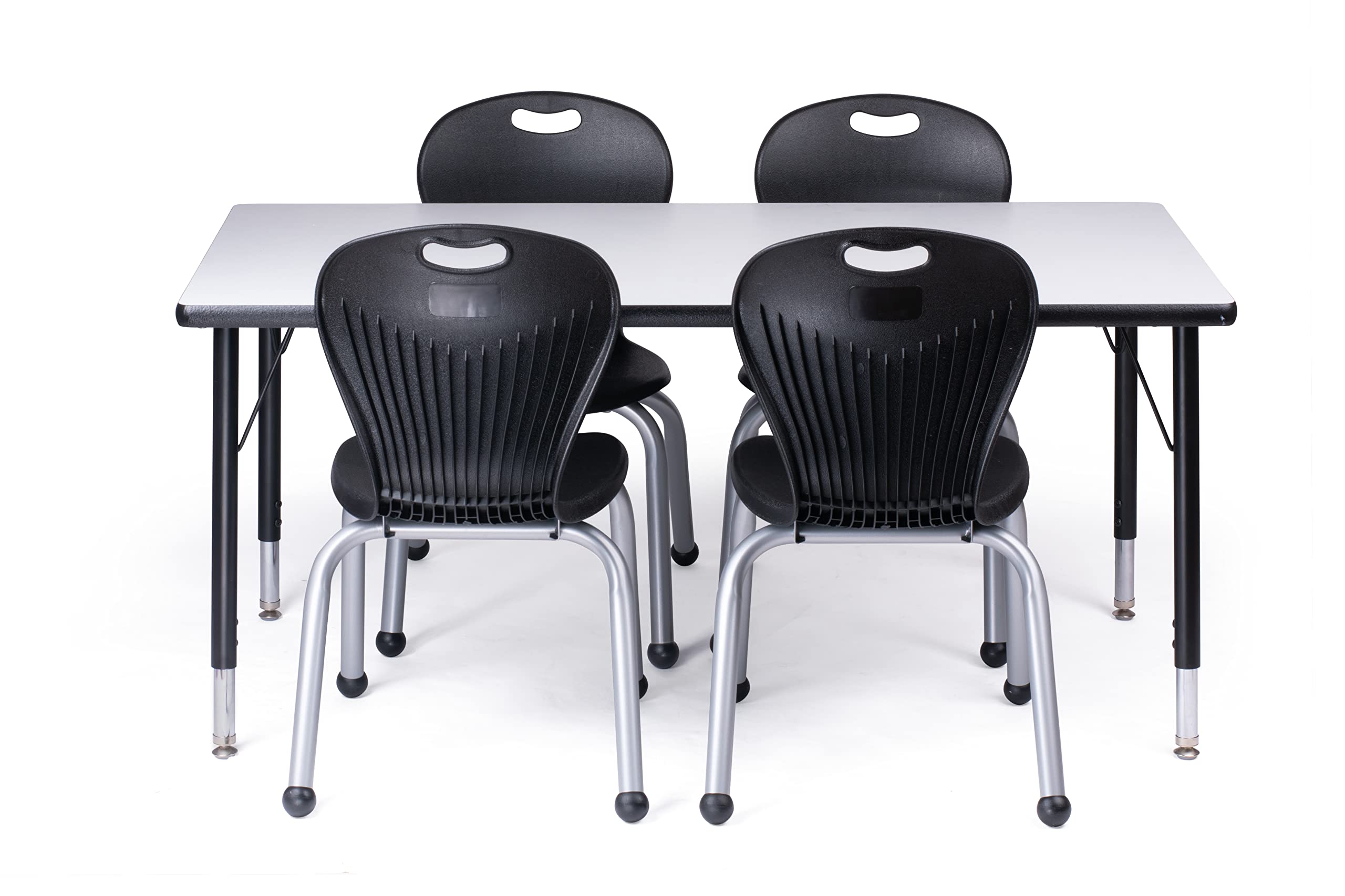 Chair and Table Set for Schools - Table About 24 x 48 inch (60 x 120cm) - Height Adjustable Legs -Spray Edges - and 4 Premium Classroom Chairs - for Commercial Spaces