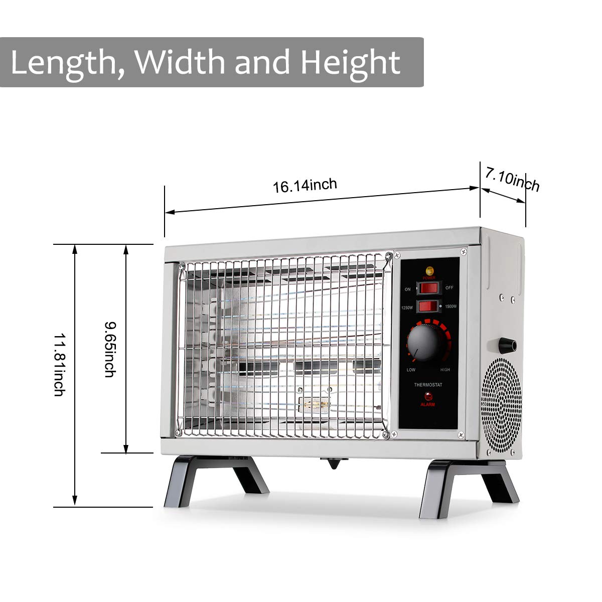 Homeleader ETL Portable Radiant Heater, Indoor Safe Heater 1250W/1500W, Rapid Heating with Adjustable Thermostat, for Garages, Workshops, Warehouses, Bedroom