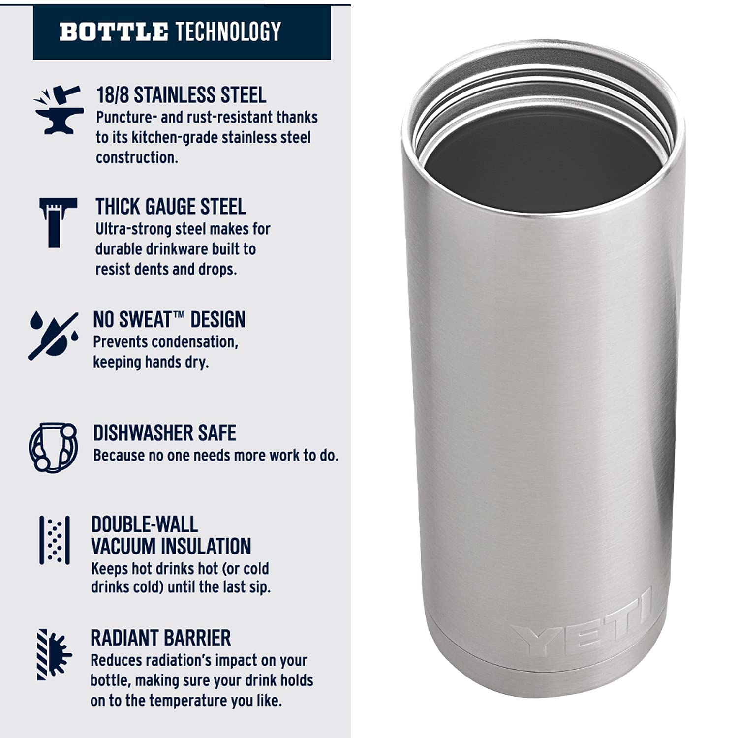 YETI Rambler 18 oz Bottle, Stainless Steel, Vacuum Insulated, with Hot Shot Cap, Seafoam