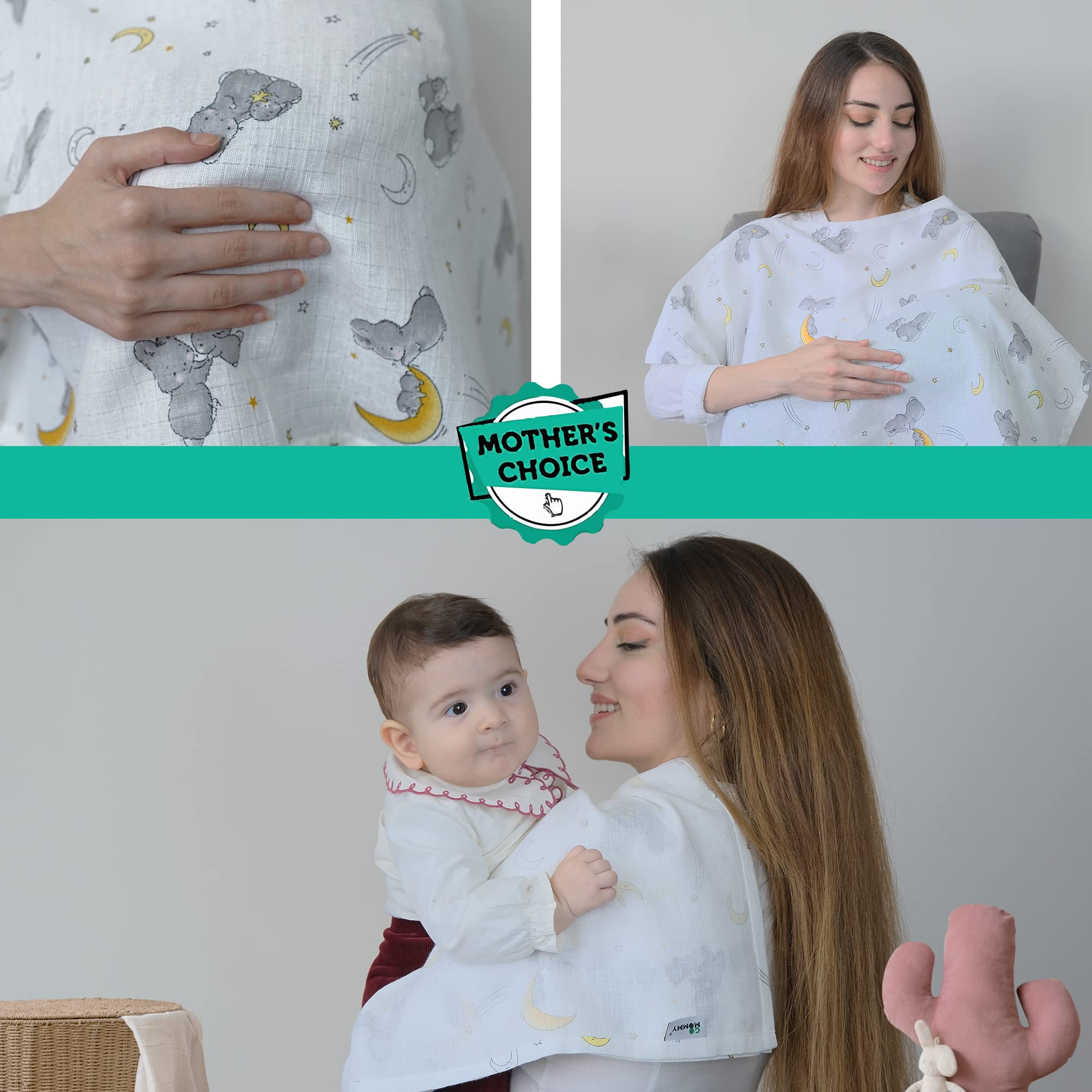 Go Mommy Muslin Nursing Cover for Baby Breastfeeding, Breathable 100% Cotton Breastfeeding Cover for Mother Nursing Apron, Multi-use Carseat Canopy