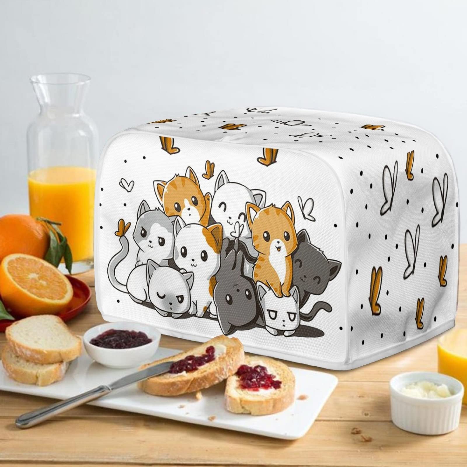 Bulopur Cartoon Cute Cats Printed 2 Slice Toaster Cover Toaster Storage Bag Microwave Toaster Oven Cover, Stain Resistant, Washable & Waterproof
