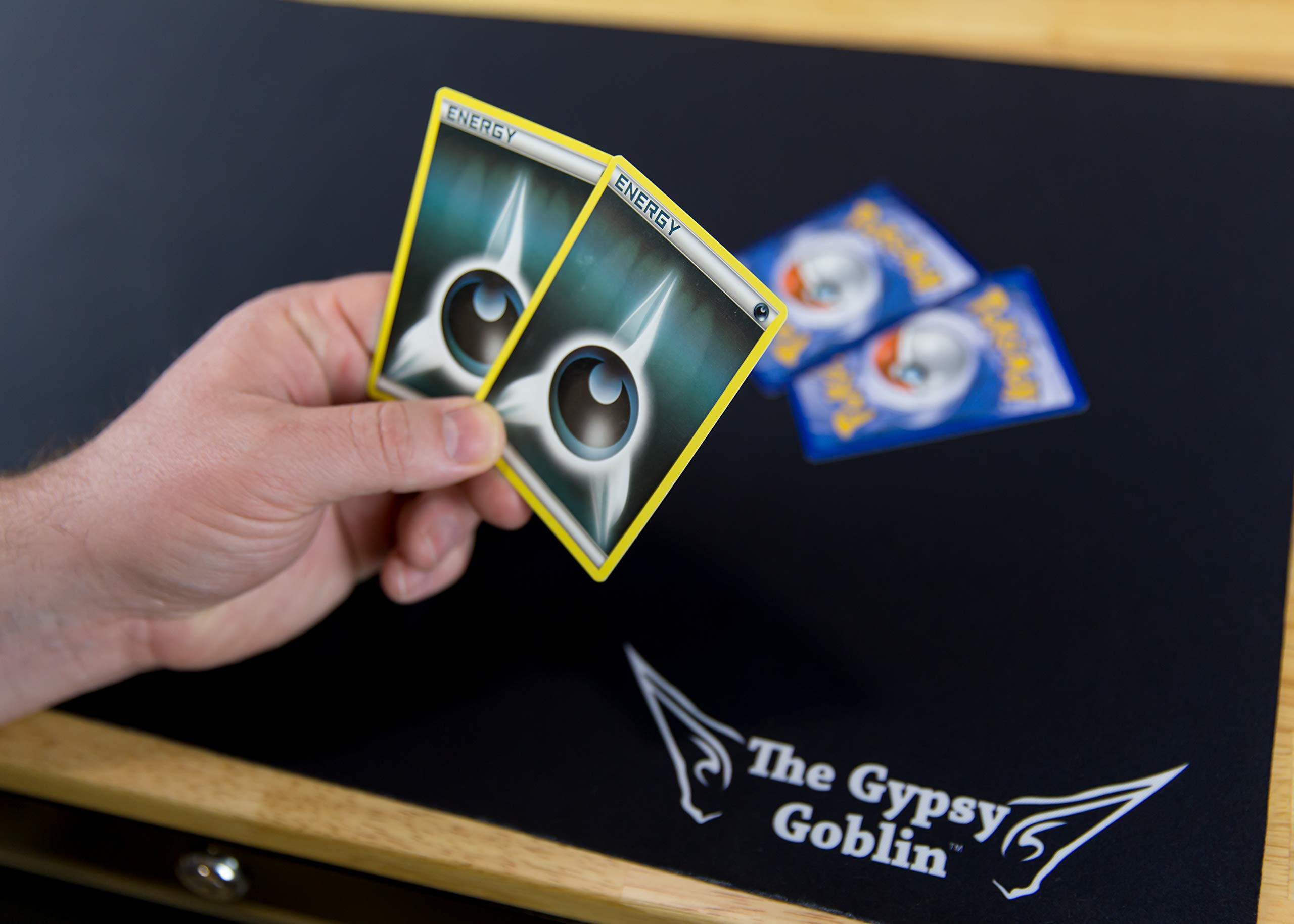 The Gypsy Goblin Black MTG Playmat for Card Games - 24”x13.5, Smooth Card Mat Protects Your Cards & Table