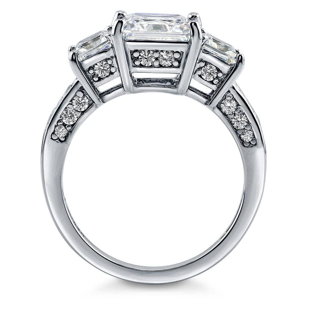 BERRICLE Sterling Silver 3-Stone Wedding Engagement Rings Princess Cut Cubic Zirconia CZ Ring for Women, Rhodium Plated Size 7.5
