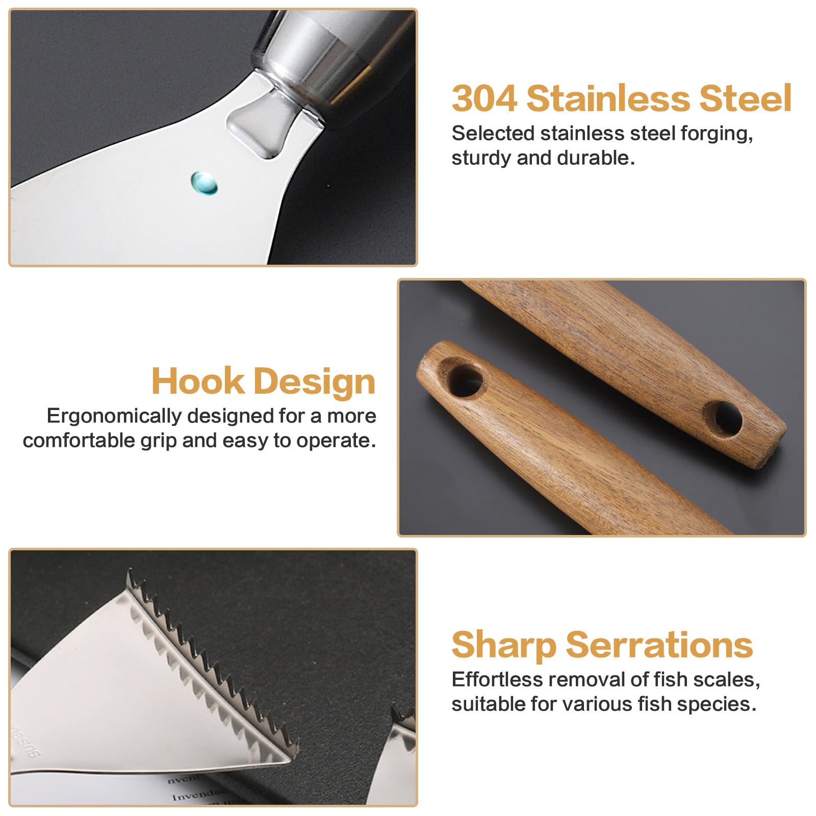 Fish Scale Remover, 2PCS Fish Scaler Remover, Sharp Fish Descaler Tool, Stainless Steel Fish Scaler Machine, 2024 New Fish Cleaner, Portable Fish Scaler Tool, Fish Skin Remover for Kitchen, Chef