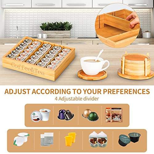 MinBoo Bamboo K Cup Holder for Drawer or Countertop Coffee Pod Holder 25-36 K Cup Pod Storage Tea Bag Organizer Storage for Coffee Station Home Office and Kitchen (Bamboo)