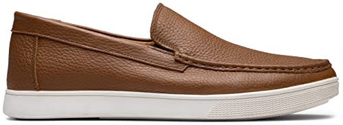 Jousen Men's Loafers & Slip-ons Leather Mens Casual Shoes(AMY3048A tan 10)