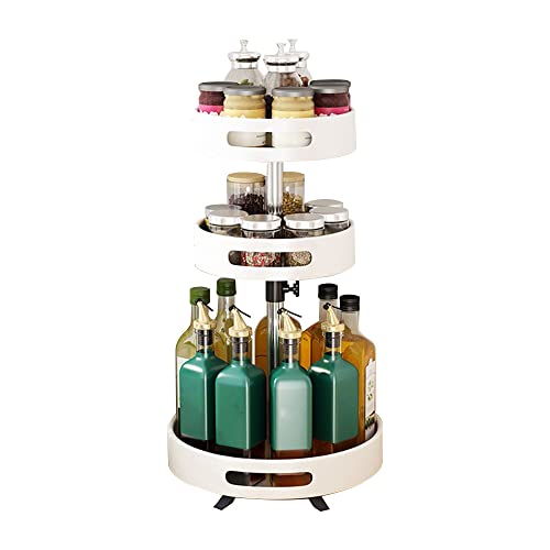 BULTIWEUD 3 Tier Lazy Susan Turntable Spice Rack Organizer Food Storage Container for Kitchen Cabinet, Spinning Organizer for Spices,Condiments,White