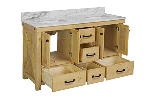 Kitchen Bath Collection Tuscany 60-inch Double Bathroom Vanity (Carrara/Driftwood): Includes Driftwood Cabinet with Authentic Italian Carrara Marble Countertop and White Ceramic Sink