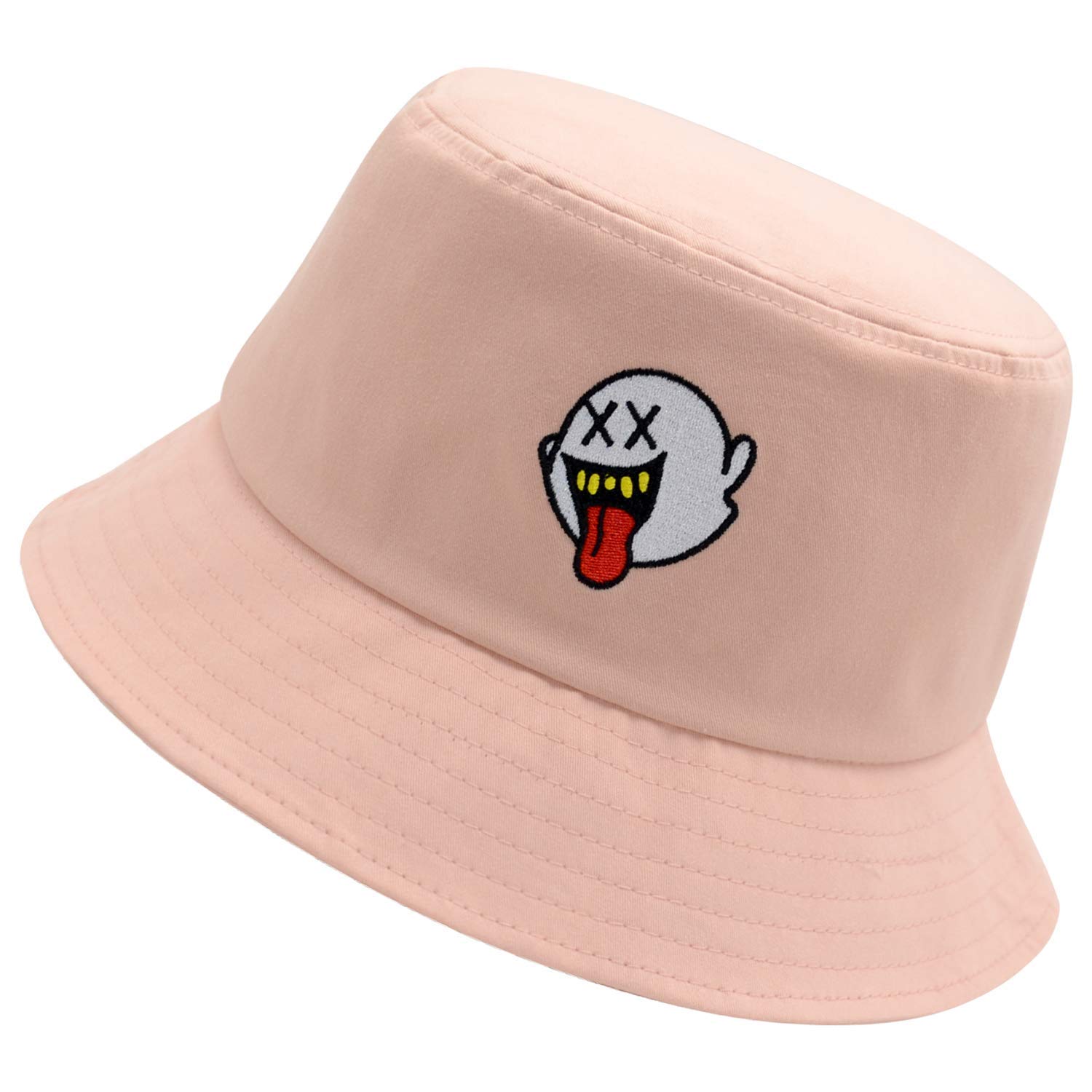 Bucket Hat Unisex Distressed Boo 100% Cotton Cap Summer Travel Bucket Beach Sun Hat Cotton Embroidery Visor Outdoor Cap Black