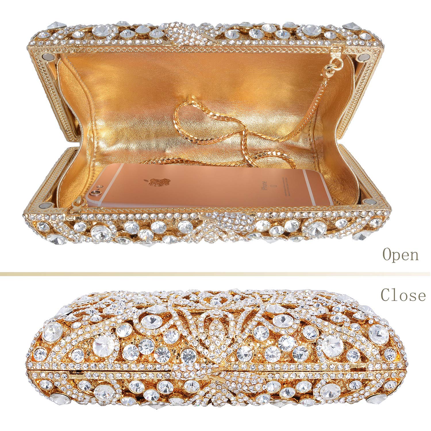 MOSSMON Luxury Crystal Clutch Women Rhinestone Evening Bag for Party and Wedding Gold
