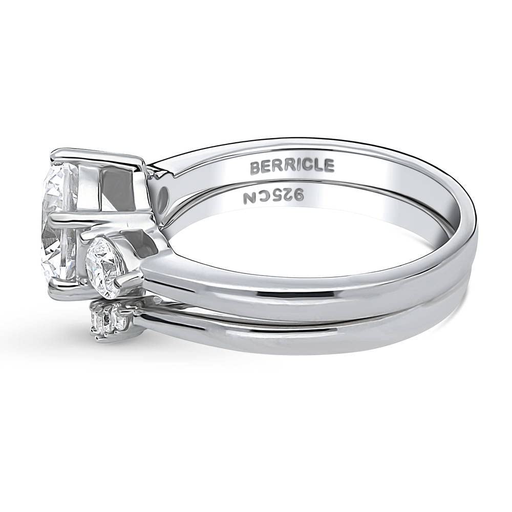 BERRICLE Sterling Silver 3-Stone Wedding Engagement Rings Round Cubic Zirconia CZ 7-Stone Ring Set for Women, Rhodium Plated Size 7.5