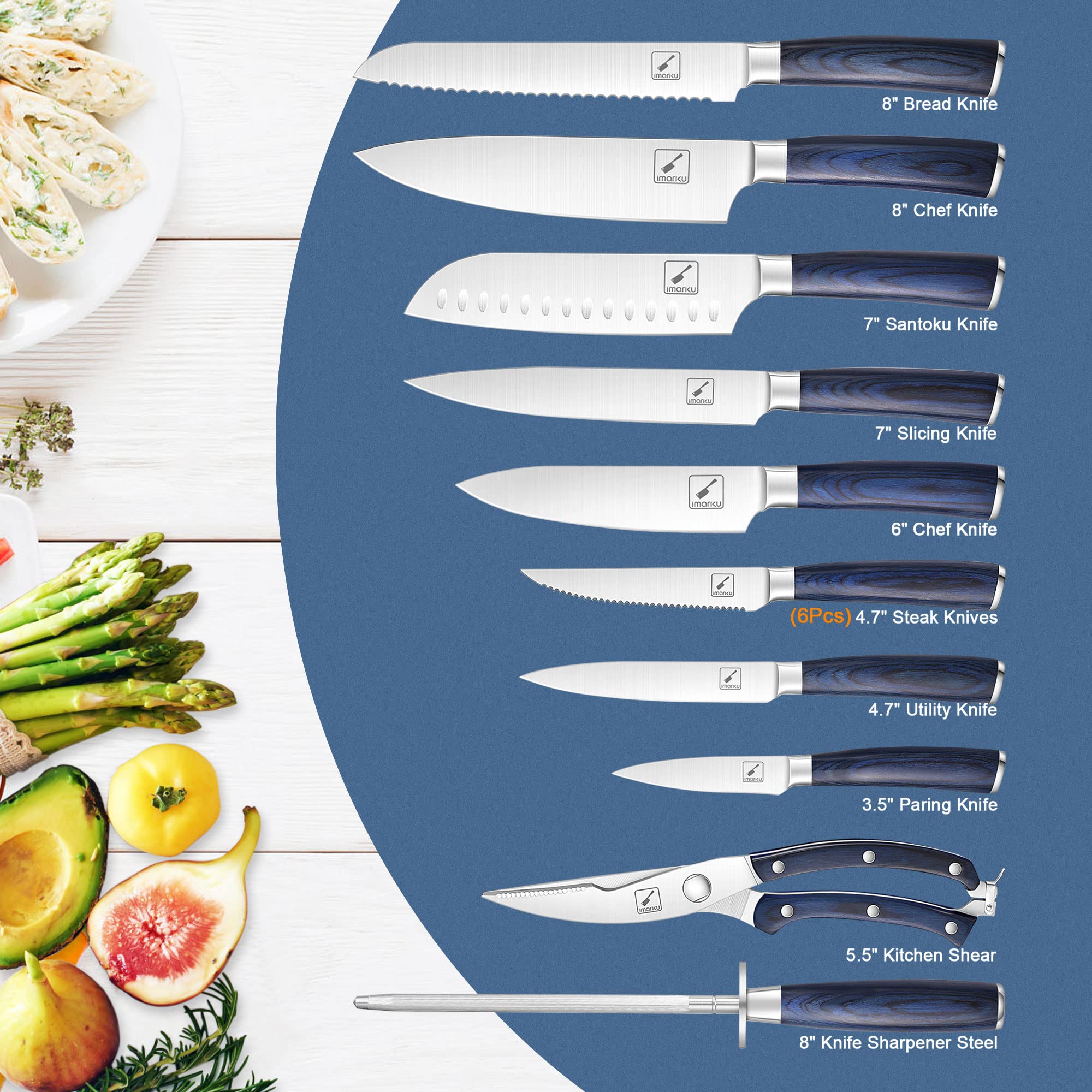 imarku 7 Inch Meat Cleaver & 16-Piece Kitchen Knife Set with Block