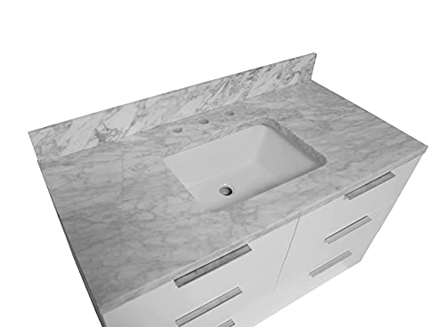 Kitchen Bath Collection Oslo 42-inch Floating Bathroom Vanity (Carrara/White): Includes White Cabinet with Authentic Italian Carrara Marble Countertop and White Ceramic Sink