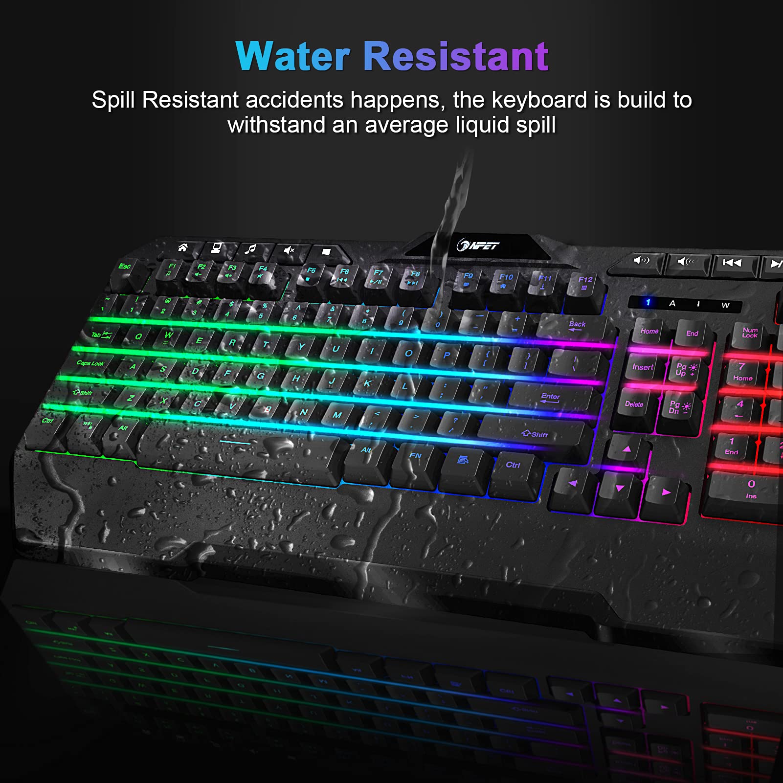 NPET K31 Gaming Keyboard, Wired LED Backlit Computer Keyboard with 10 Dedicated Multimedia Keys, USB Ergonomic Wrist Rest Mechanical Feeling Keyboard for Windows/Desktop/Computer/PC