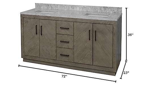 Kitchen Bath Collection Peyton 72-inch Double Bathroom Vanity (Carrara/Gray Oak): Includes Gray Oak Cabinet with Stunning Carrara Marble Countertop and White Ceramic Sinks
