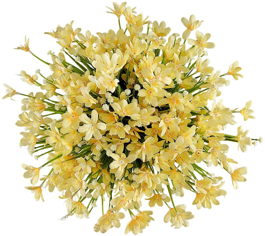 Succinct 8PCS Bundles Artificial Daffodils Flowers, Artificial Greenery UV Resistant No Fade Faux Silk Cloth Plants for Wedding Bridle Bouquet Outdoor Home Garden Kitchen Office Table Vase (Yellow)