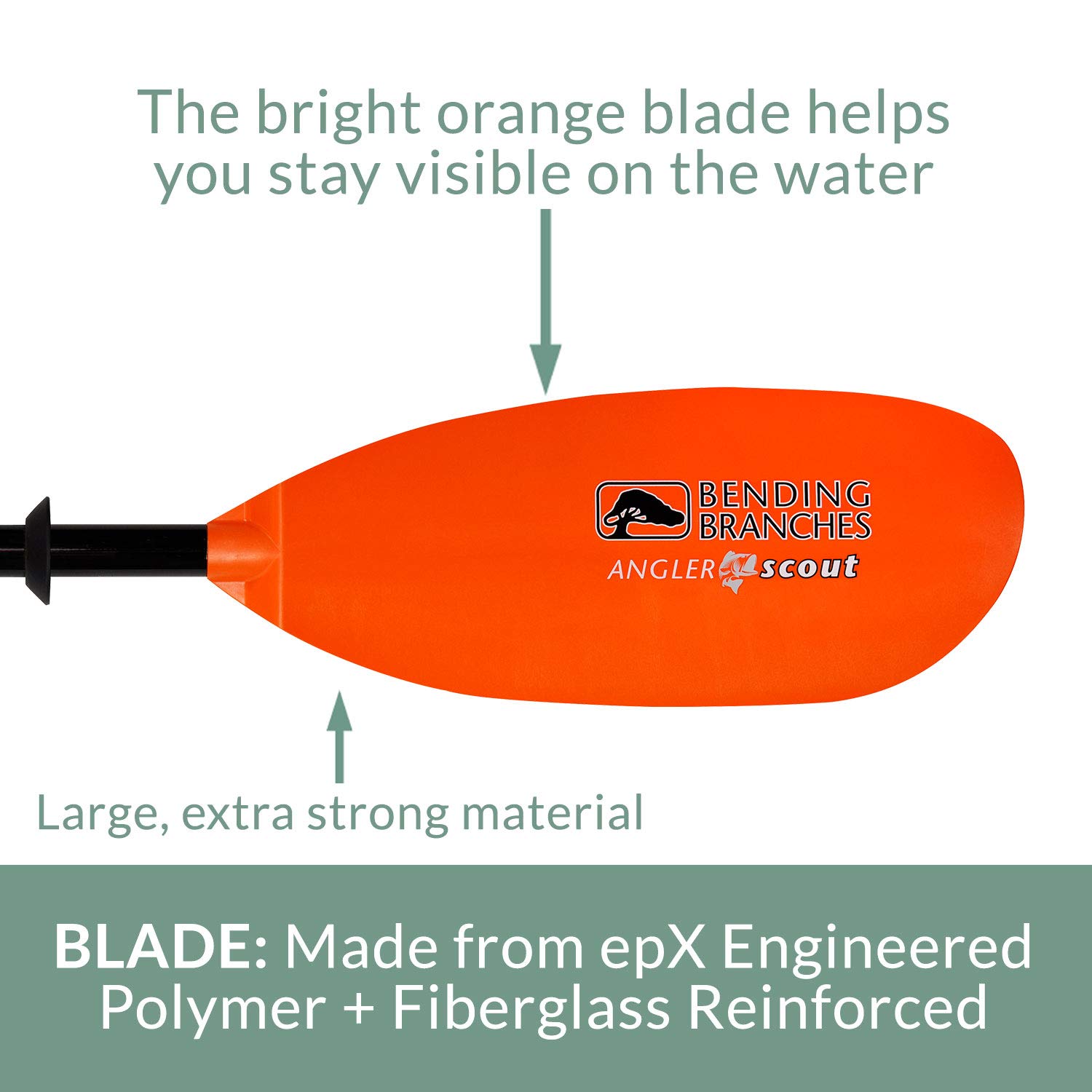 Bending Branches Angler Scout 2-Piece Snap-Button Kayak Fishing Paddle; (Black Shaft/Orange Blade - 250cm)