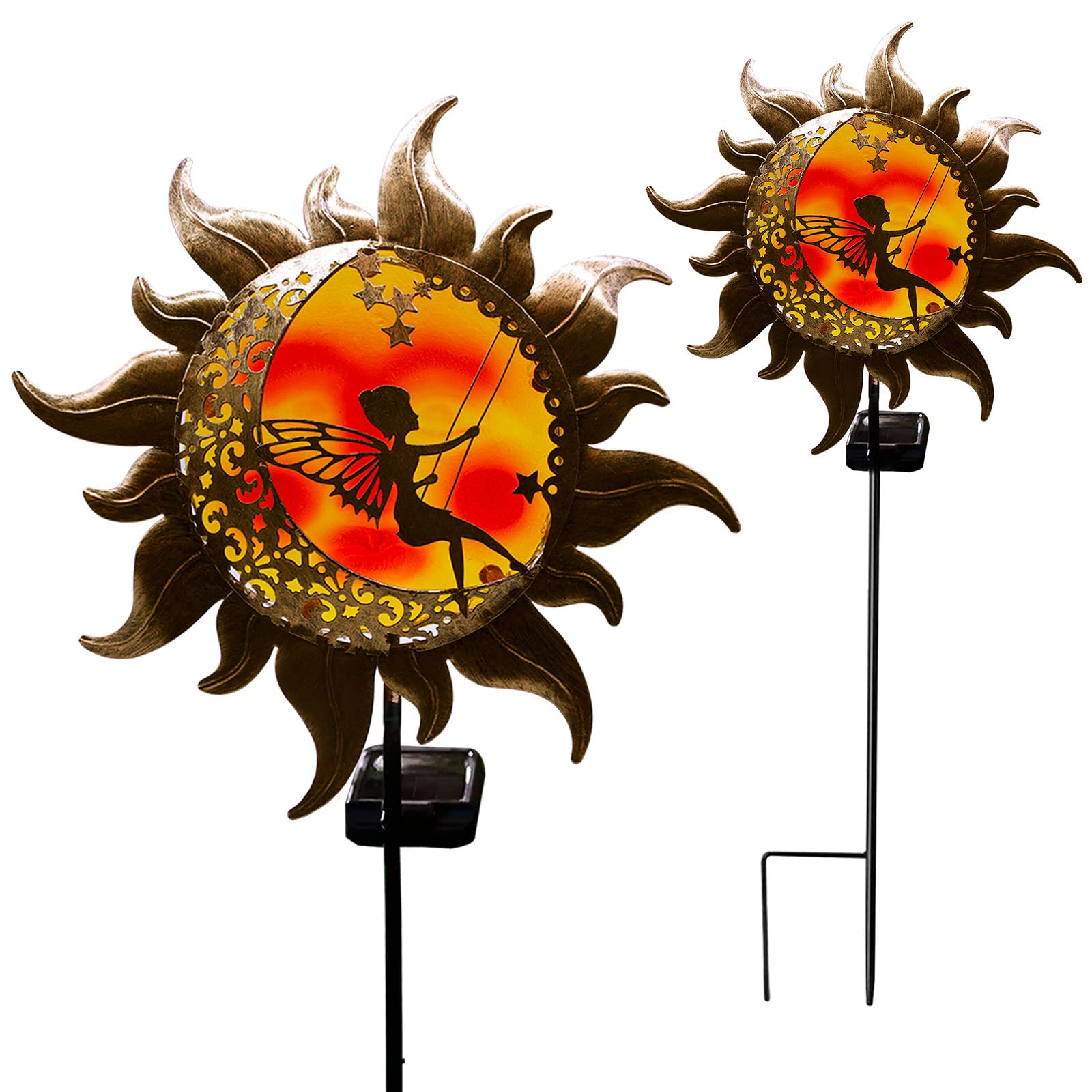 YJFWAL 2 Pack Frog Solar Lights Outdoor Frog Garden Decorations with Solar Lights Metal Frog Solar Stake Lights Waterproof Solar Powered Light for Patio, Backyard, Pathway Decor Halloween Decor