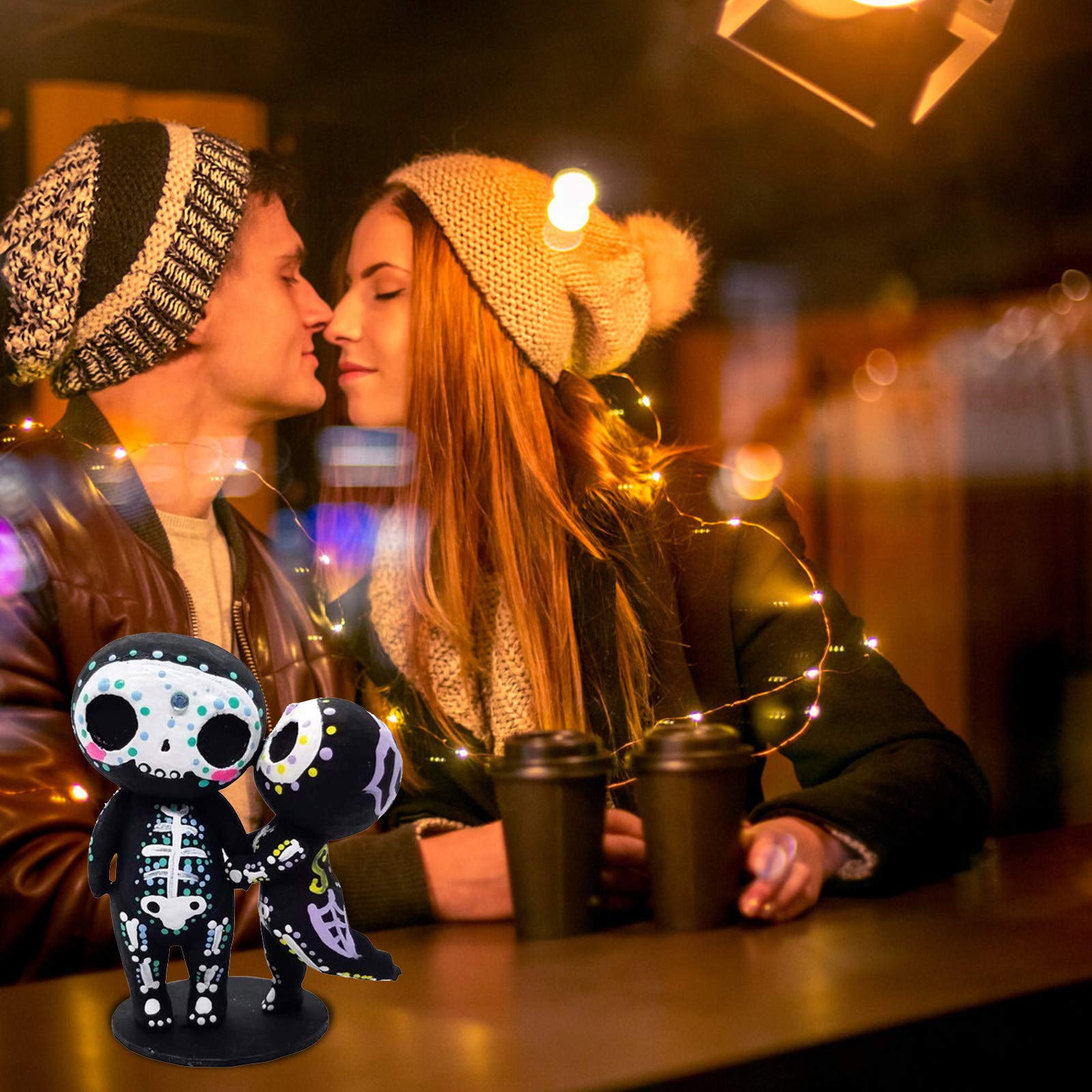 Sugar Skull Couple Figurine Resin Statue, Testimony of Love Sugar Skull Decor Handmade Crafts Resin Ornament Creative Home Room Decor, Unique Gothic Skull Sculptures Table Garden Yard Decoration