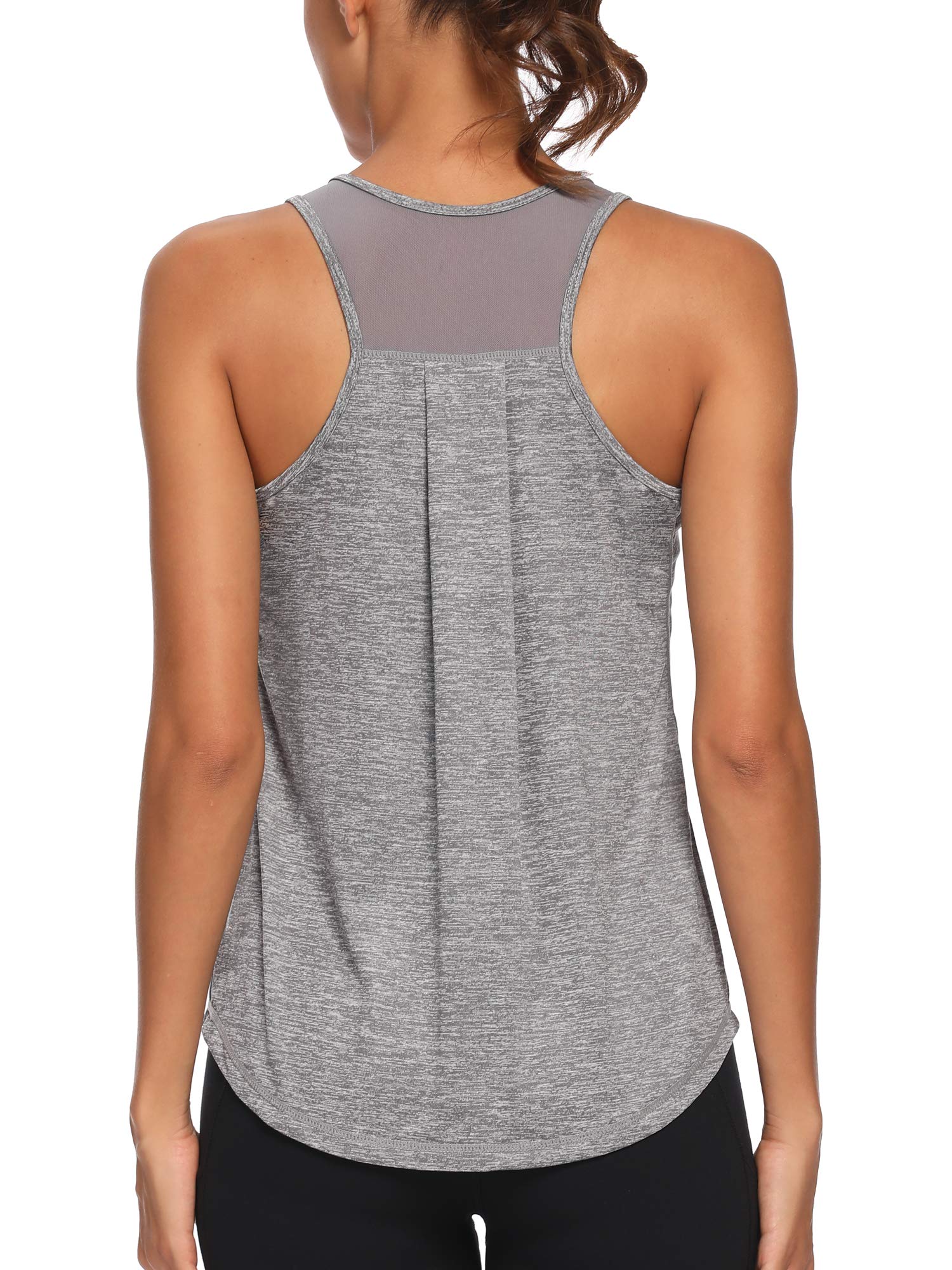 CNJUYEE Workout Tops for Women Mesh Racerback Yoga Tank Tops Sleeveless Athletic Running Gym Shirts Grey