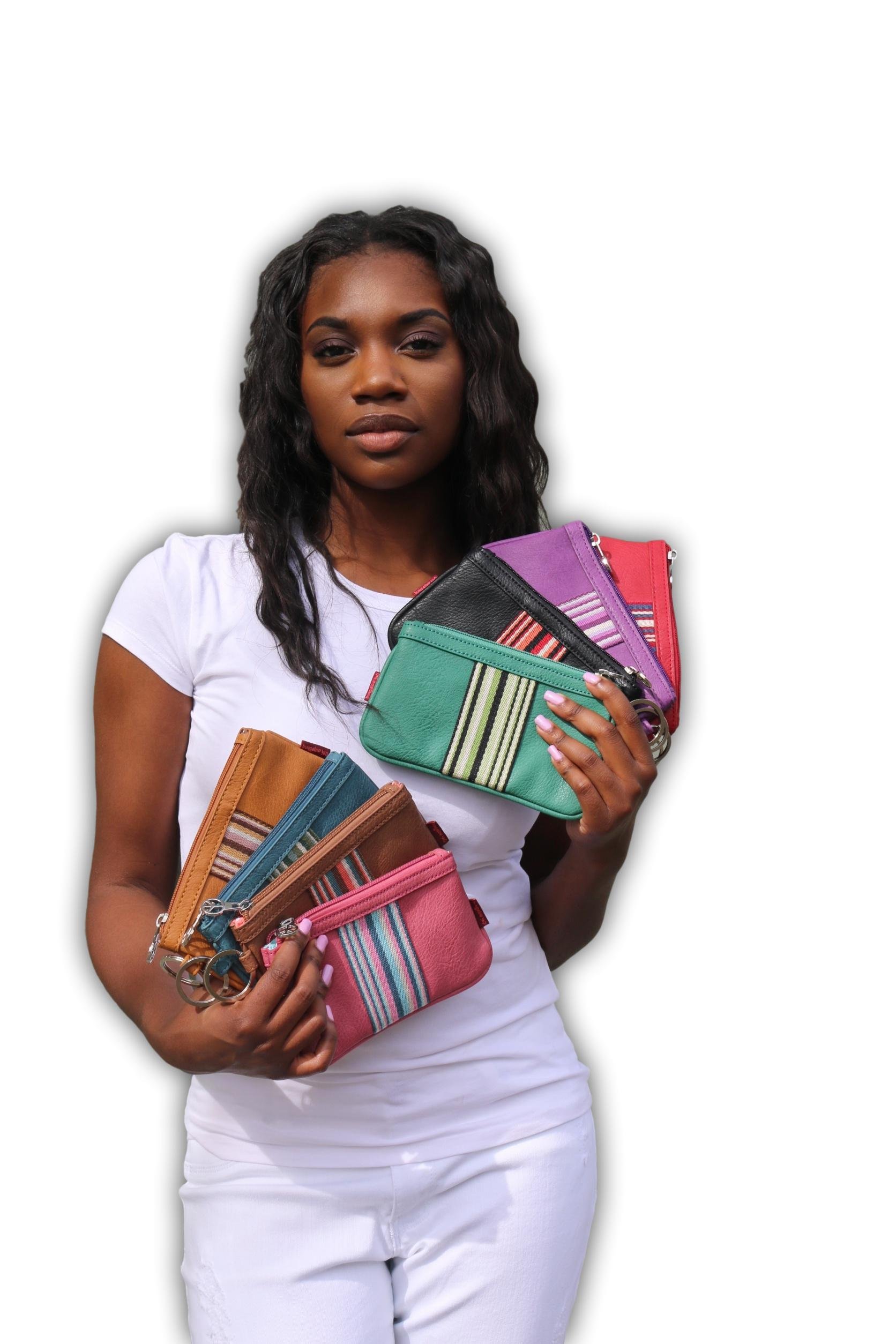 Bungalow360 Original Vegan Leather Striped Mini-Pouch (Nutmeg)