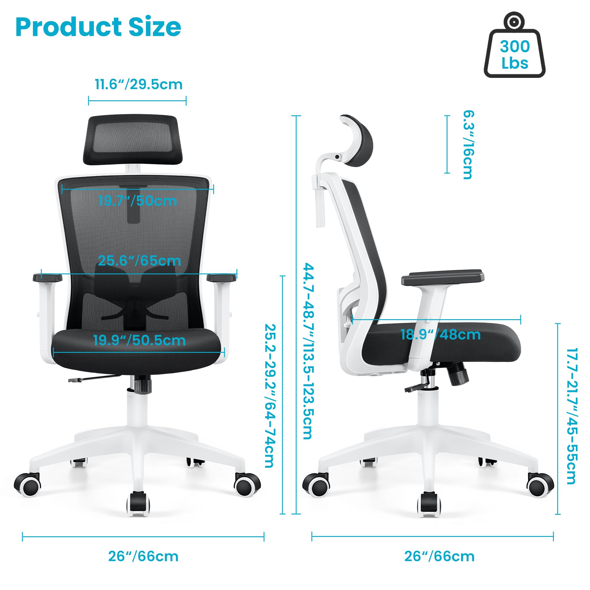 Brick Attic Office Chair Ergonomic Desk Chair High Back Computer Chair Swivel Mesh Task Chair with Adjustable Lumbar Support Armrests Headrest White