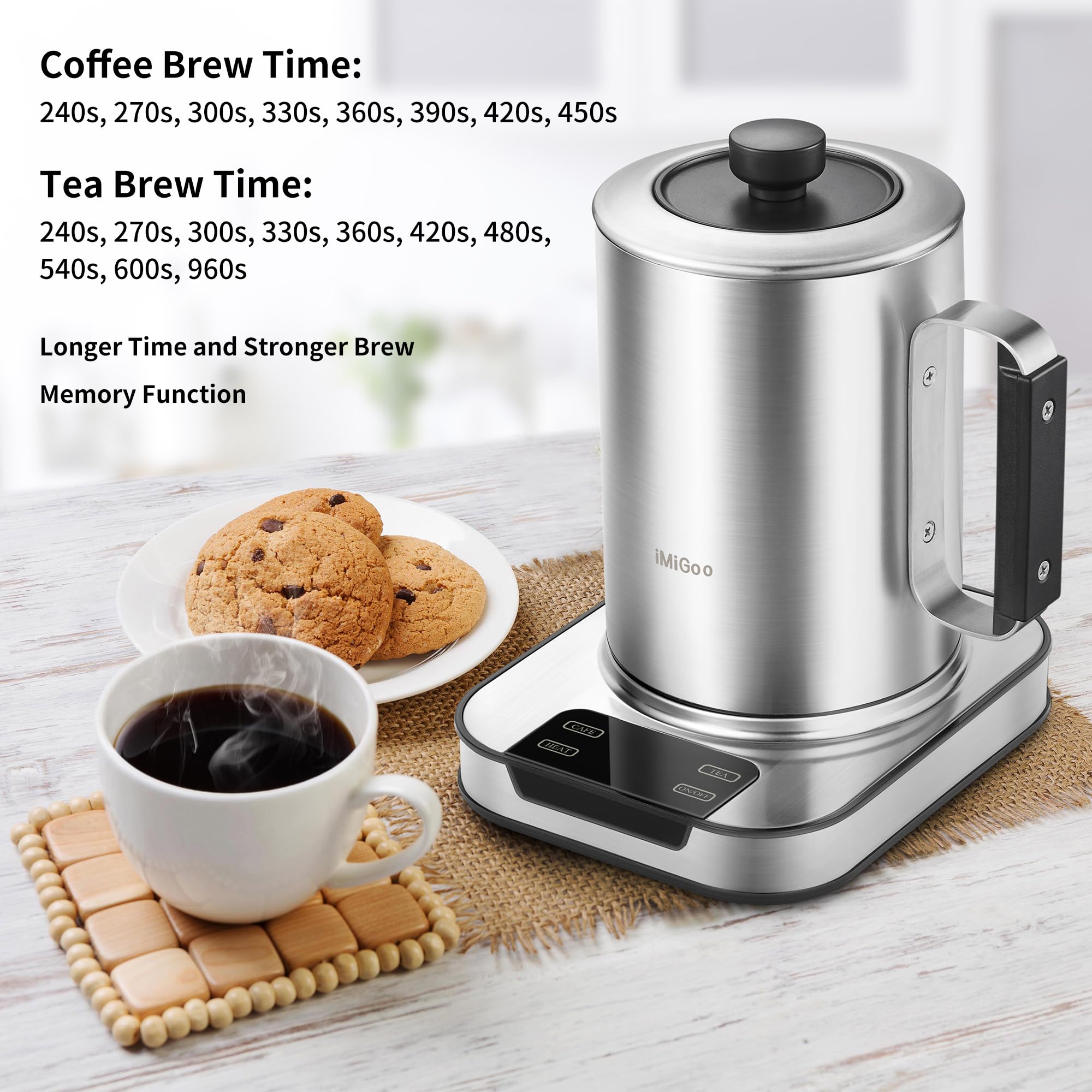 iMiGoo Intelligent Coffee Percolator 24OZ- Tea Maker - Double Layer Stainless Steel Electric Kettle 1000ML MG-W03A