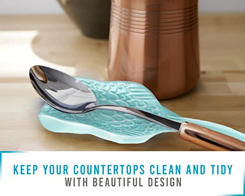 Decorative Owl Spoon Rest for Kitchen Countertop β Modern Farmhouse Spoon Holder for Stove in Lovely Aqua Blue, made with Chip-free Ceramic β Dishwasher Safe Utensil Rest