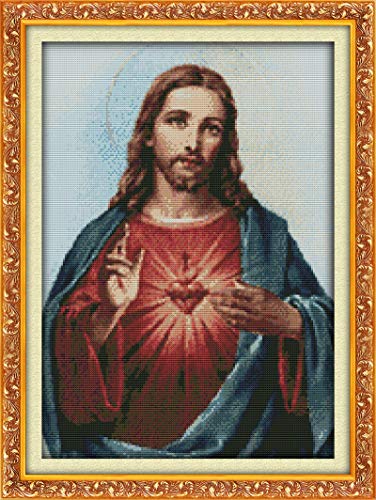 Joy Sunday Cross Stitch Kits 14CT Stamped Sacred Heart 1 13.4"x18.5" or 34cmx47cm Easy Patterns Embroidery for Girls Crafts DMC Cross-Stitch Supplies Needlework Figure Series